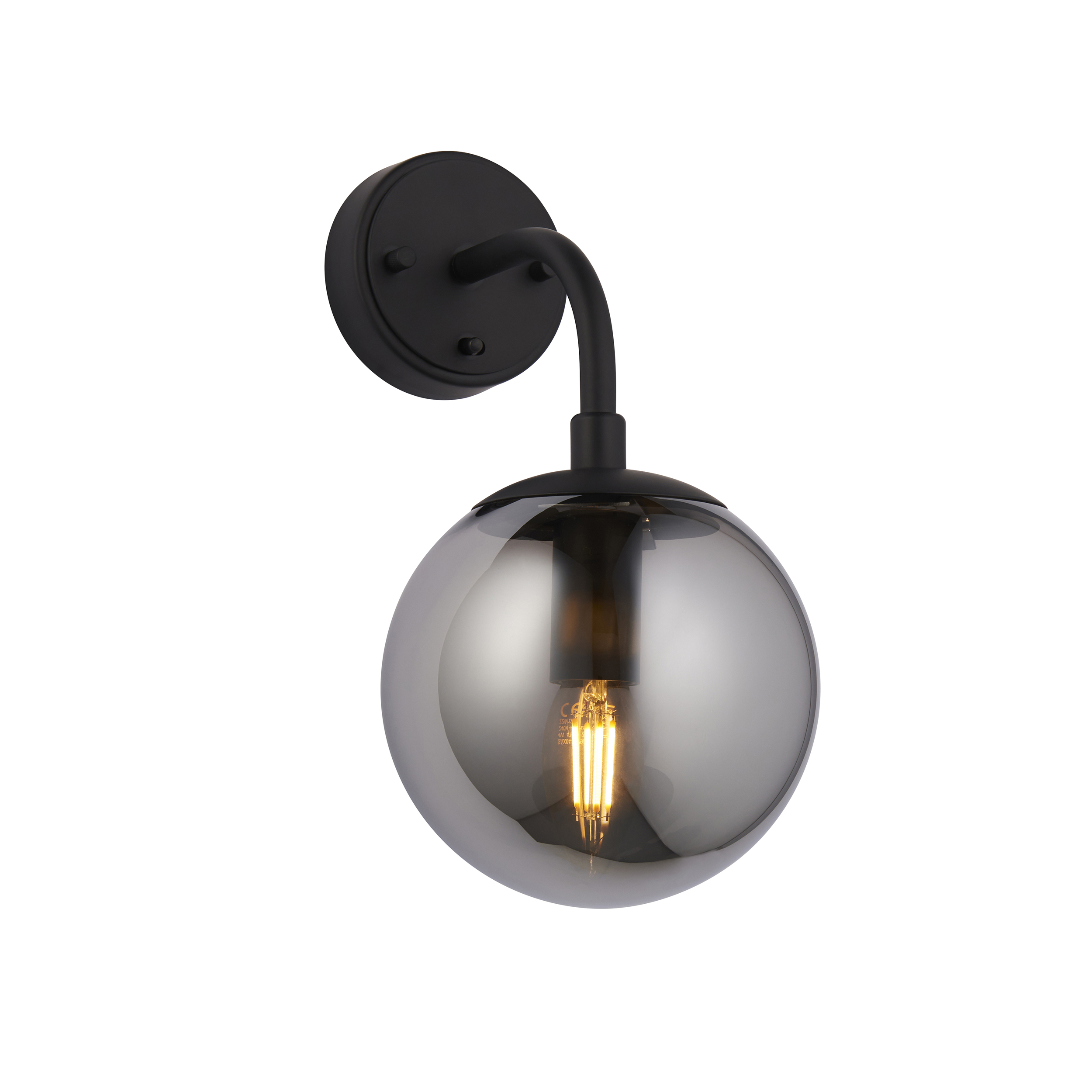 Finchale Juliet Matt Black Wall Light Smoked Glass - Tiah Lighting